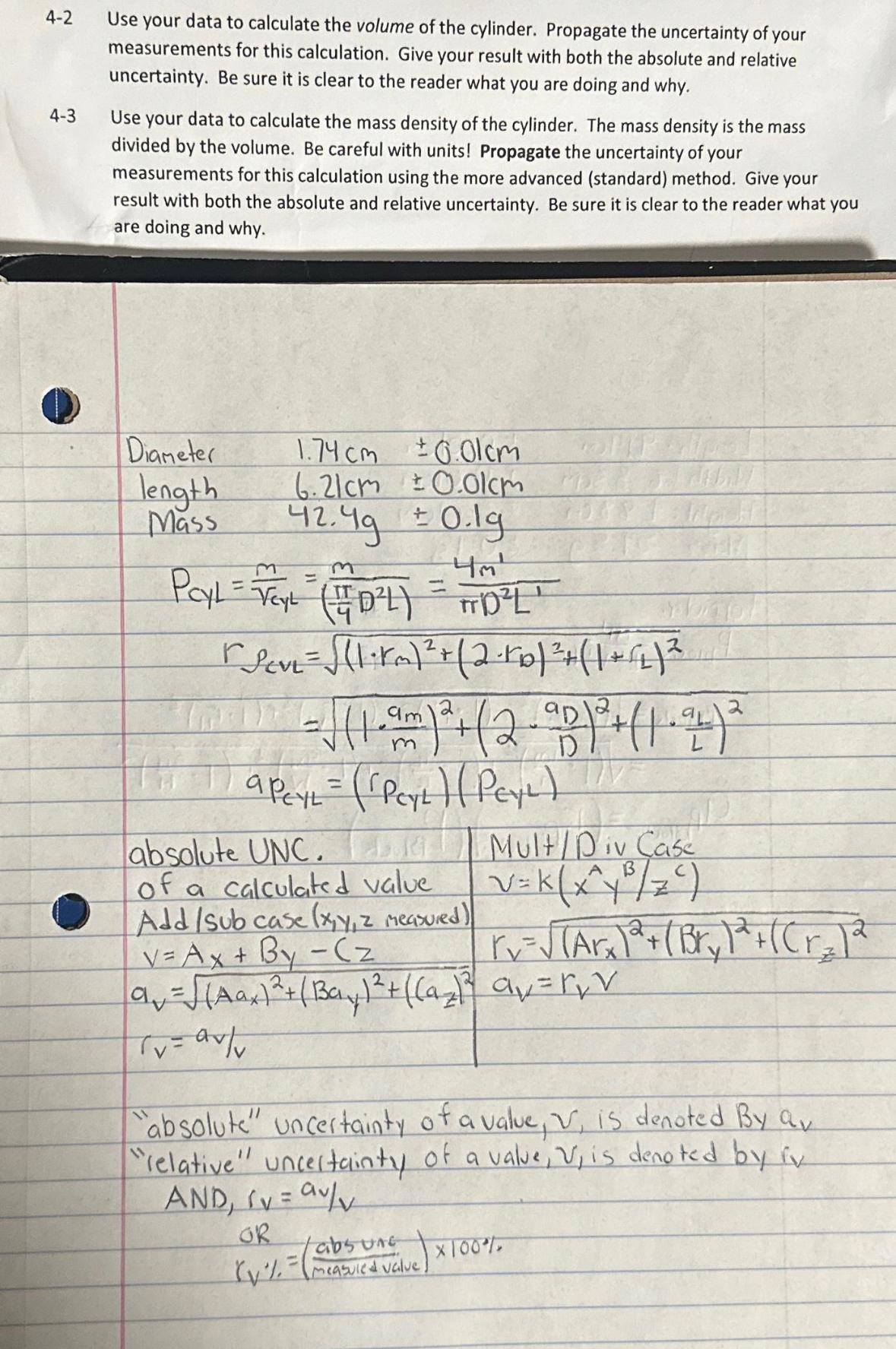 Solved 4-2 ﻿Use your data to calculate the volume of the | Chegg.com