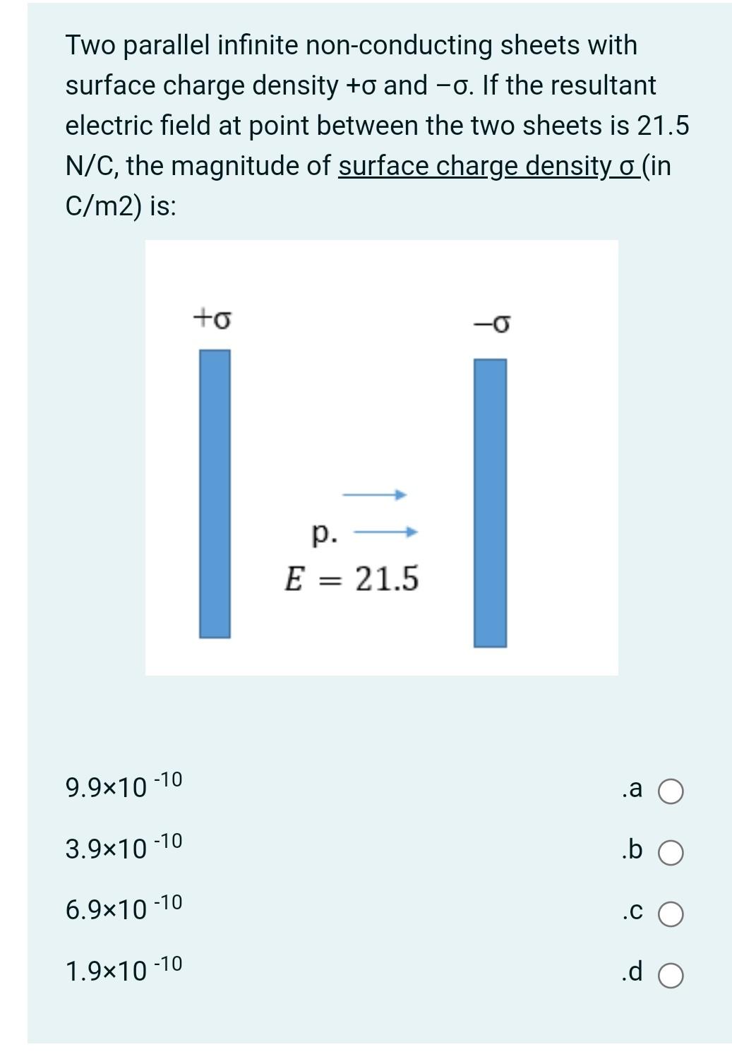 Solved Two parallel infinite non-conducting sheets with | Chegg.com