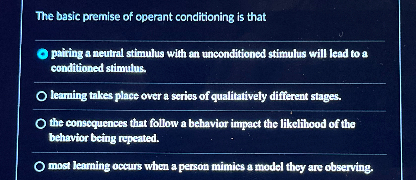 Solved The basic premise of operant conditioning is | Chegg.com