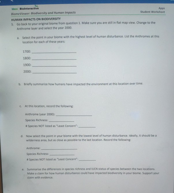 hmi Biolnteractive Apps BiomeViewer: Biodiversity and | Chegg.com