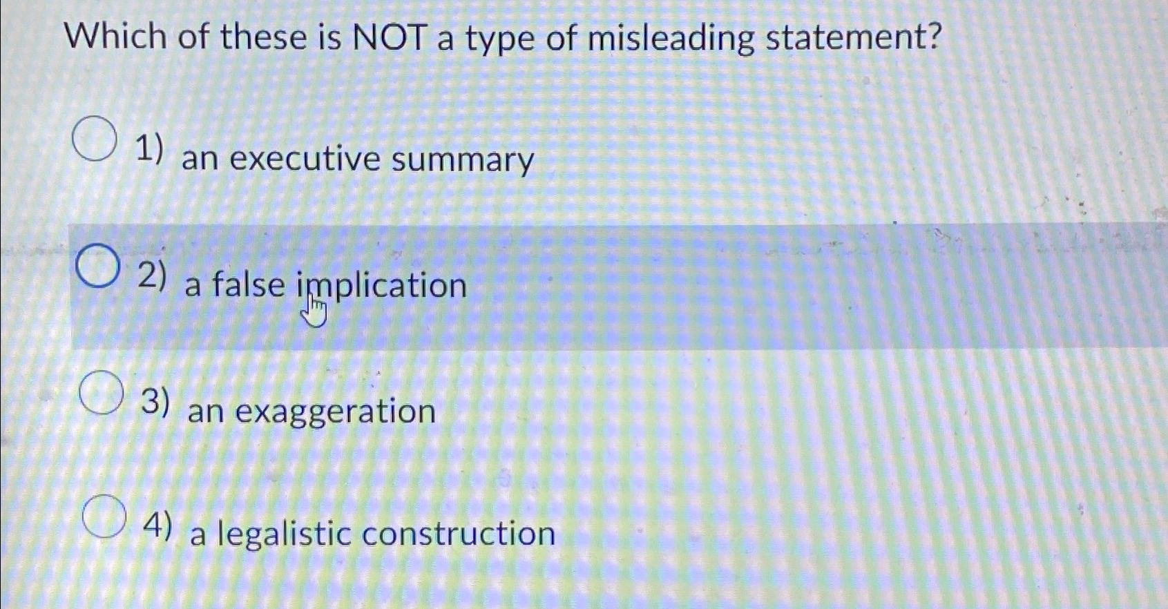 Solved Which of these is NOT a type of misleading | Chegg.com