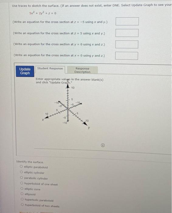 Solved Use traces to sketch the surface. (If an answer does | Chegg.com