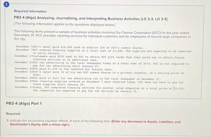 Solved Required information PB3.4 (Algo) Analyzing, | Chegg.com
