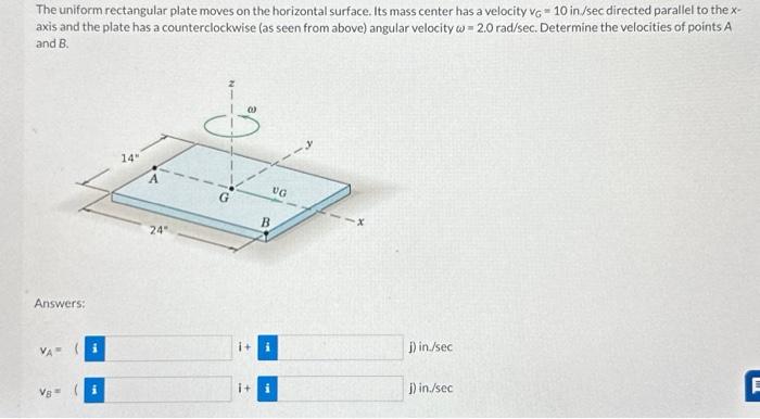 Solved The uniform rectangular plate moves on the horizontal | Chegg.com