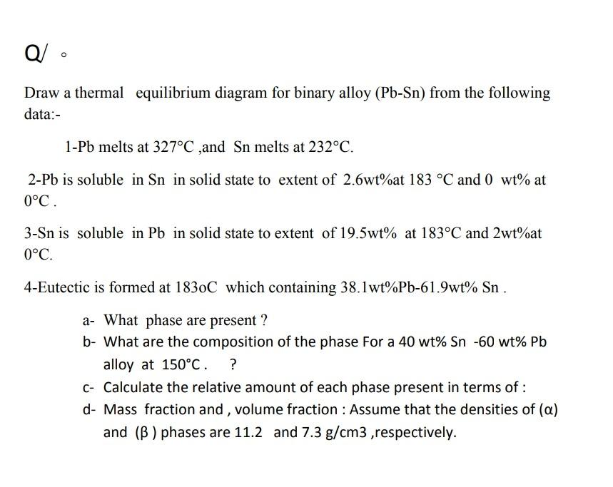Solved Q/ . Draw a thermal equilibrium diagram for binary | Chegg.com