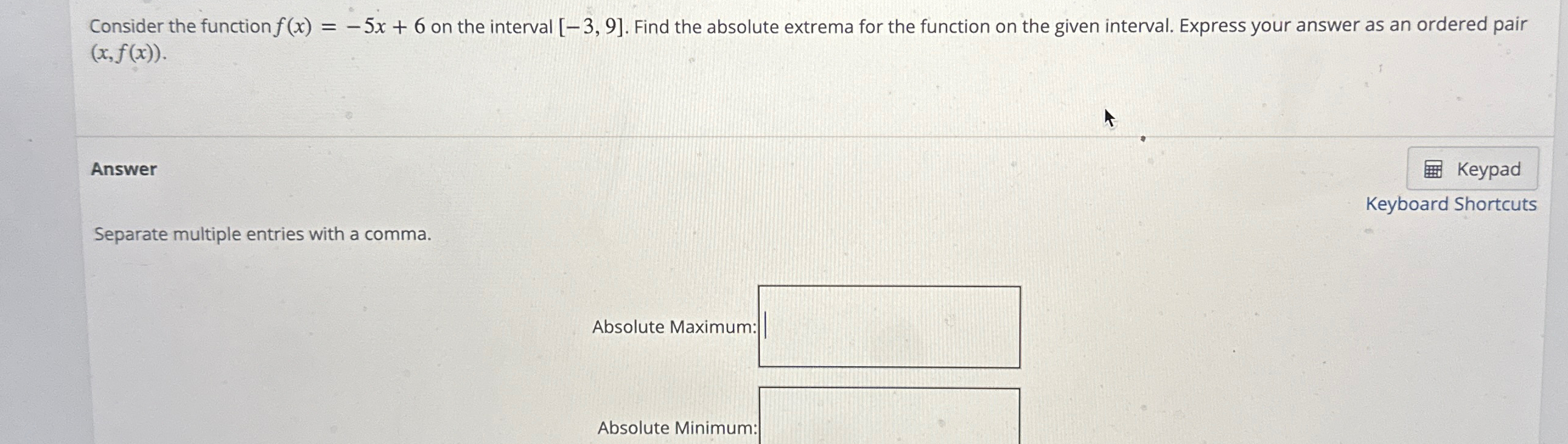 Solved Consider the function f(x)=-5x+6 ﻿on the interval | Chegg.com
