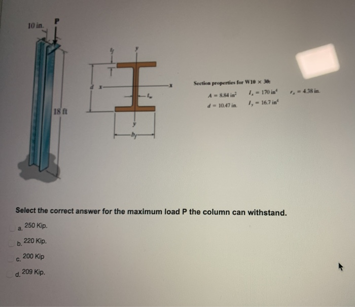 Solved The w10x30 structural a992 steel column is fixed at | Chegg.com