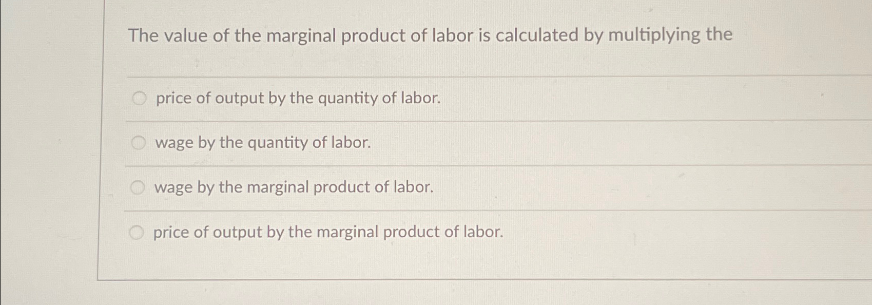 Solved The value of the marginal product of labor is | Chegg.com