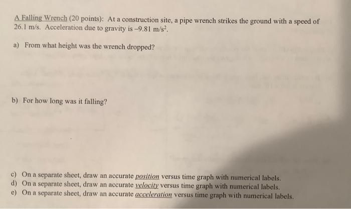 Solved A Falling Wrench (20 points): At a construction site, | Chegg.com