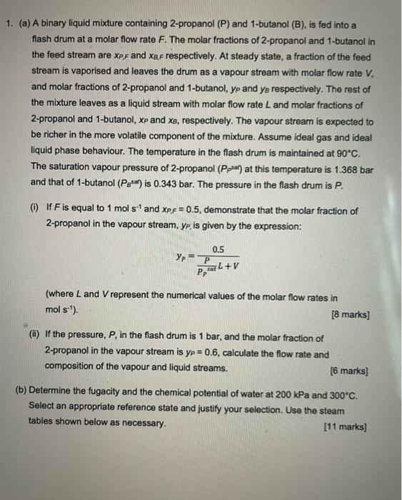 Solved 1. (a) A binary liquid mixture containing 2-propanol | Chegg.com