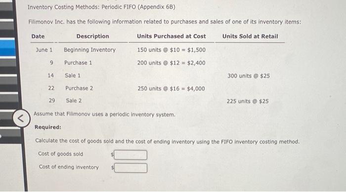 Solved Inventory Costing Methods: Periodic FIFO (Appendix | Chegg.com