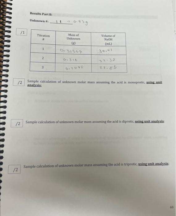 Solved Results Part B: Unknown \#: 11→0.939 Sample | Chegg.com