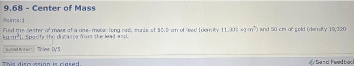 Solved 9.68 - Center of Mass Points:1 Find the center of | Chegg.com
