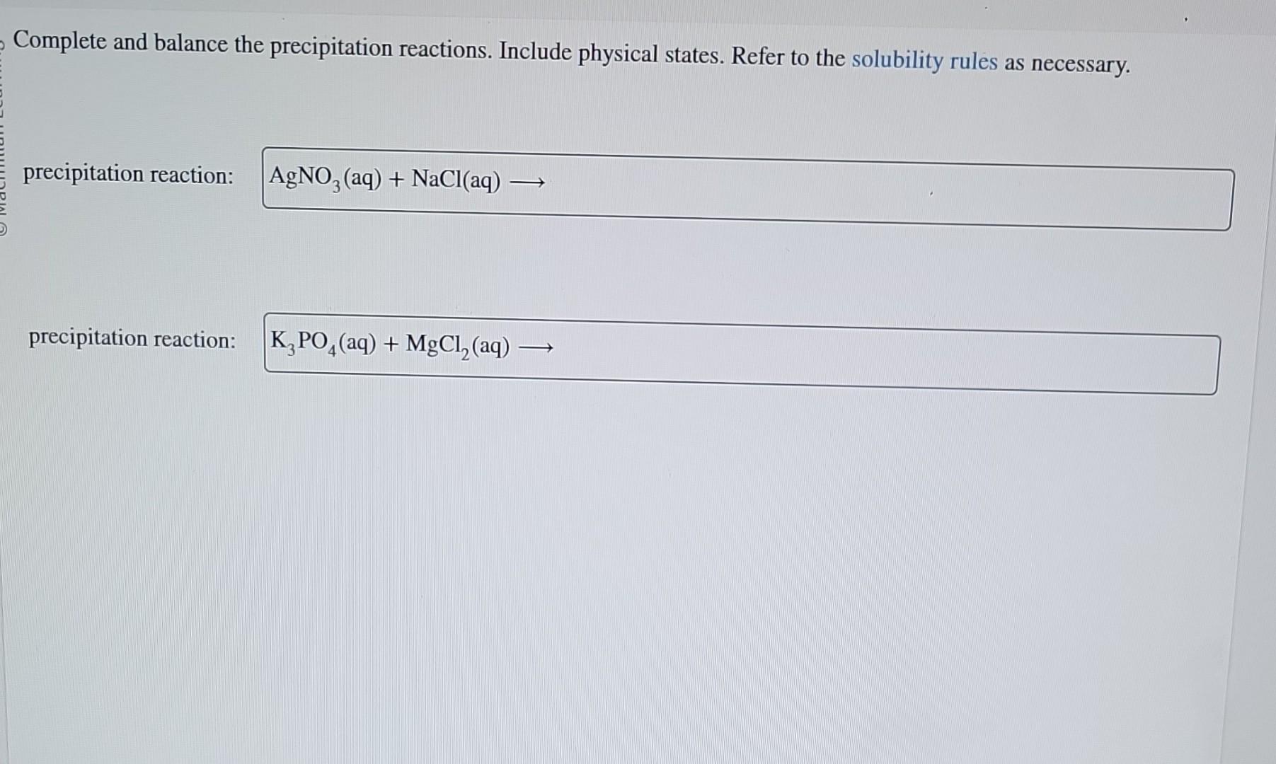 Complete and balance the precipitation reactions. | Chegg.com