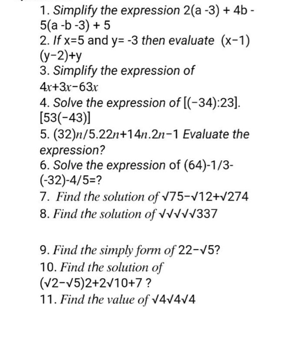 Solved 1. Simplify the expression 2(a -3) + 4b - 5(a -b-3) + | Chegg.com