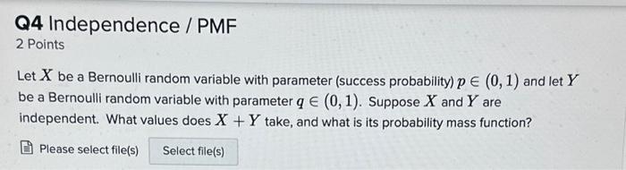 Solved 2 Points Let X be a Bernoulli random variable with | Chegg.com