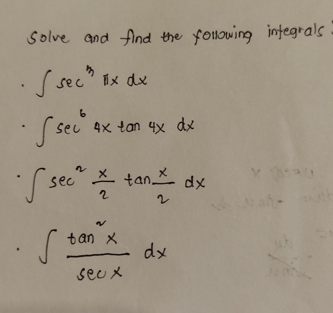 Solved Solve and find the following integrals s sech ux dx s | Chegg.com