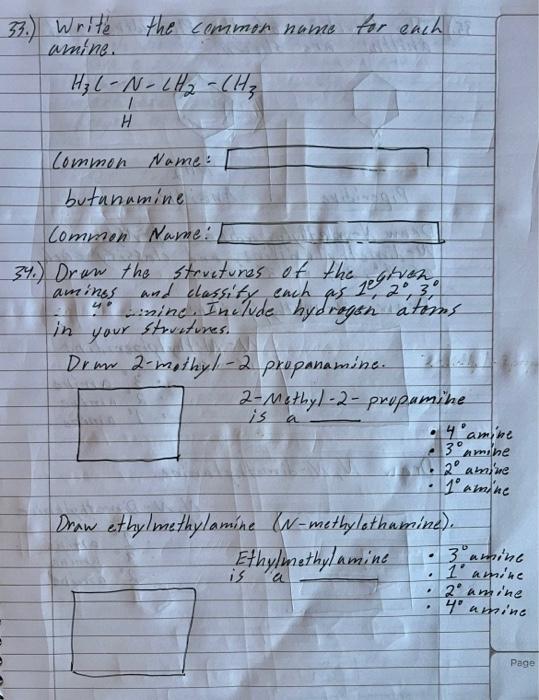Solved 33.) Write the common name for each amine. | Chegg.com