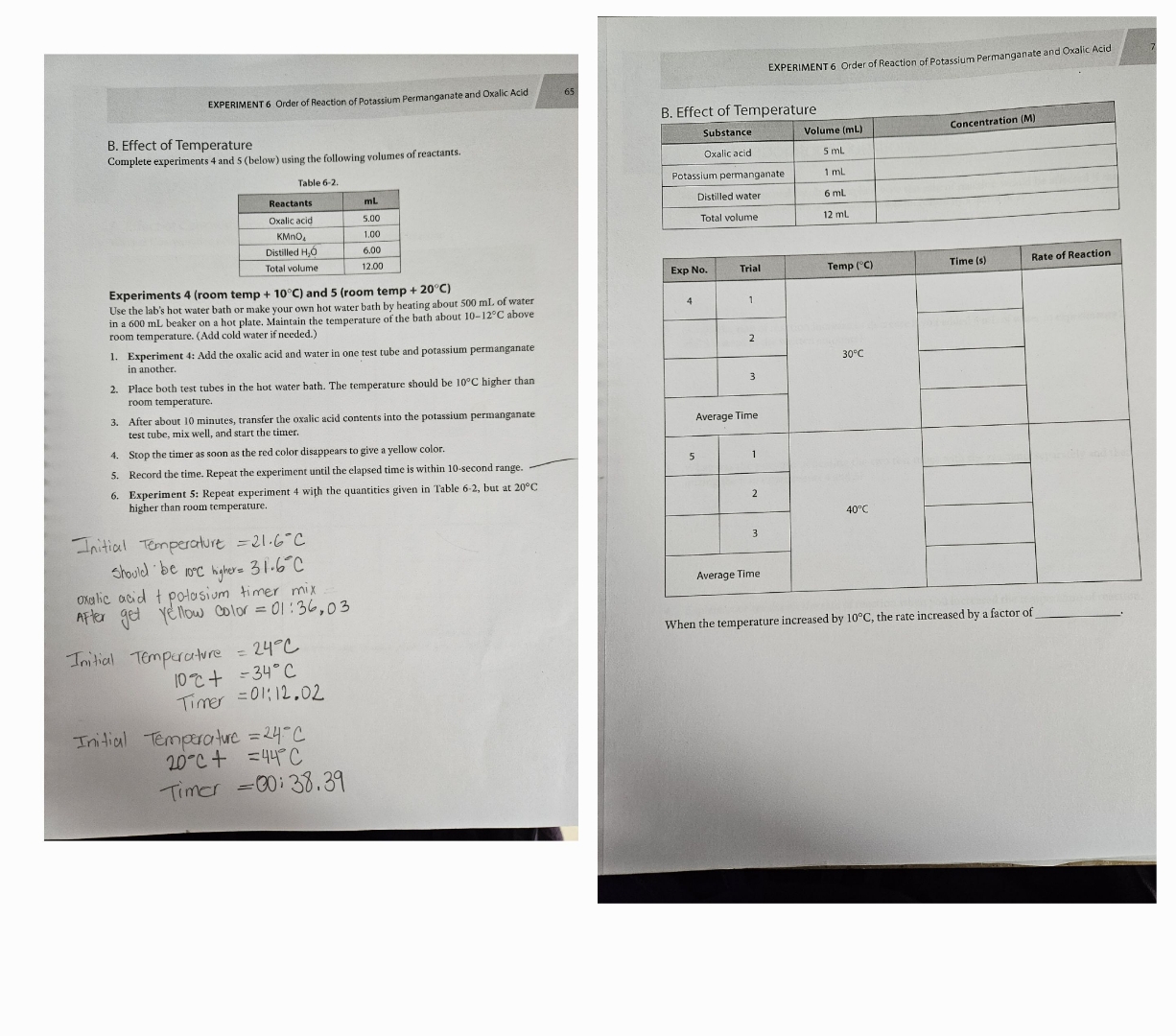 Solved EXPERIMENT 6 ﻿Order of Reaction of Potassium | Chegg.com