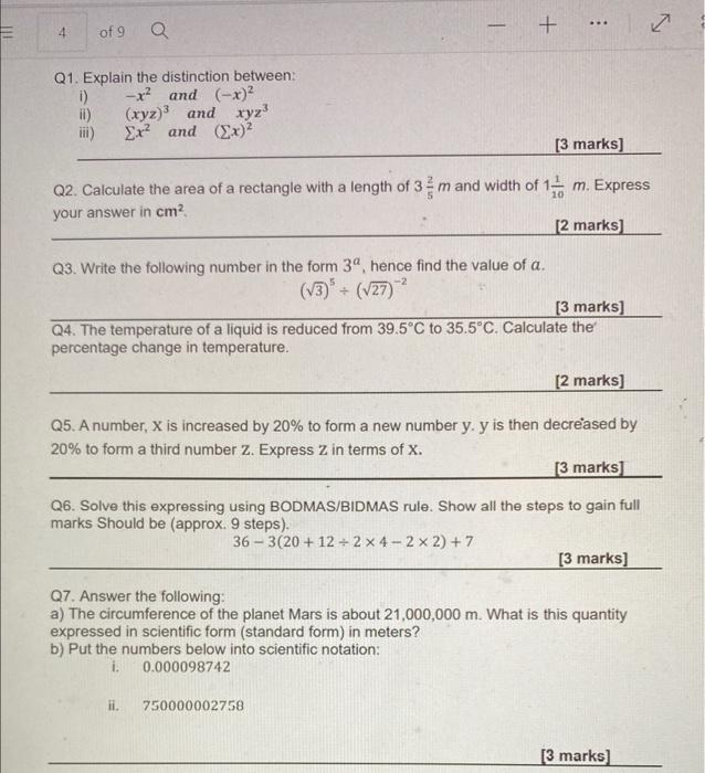 Solved Q1. Explain the distinction between: i) −x2 and (−x)2 | Chegg.com