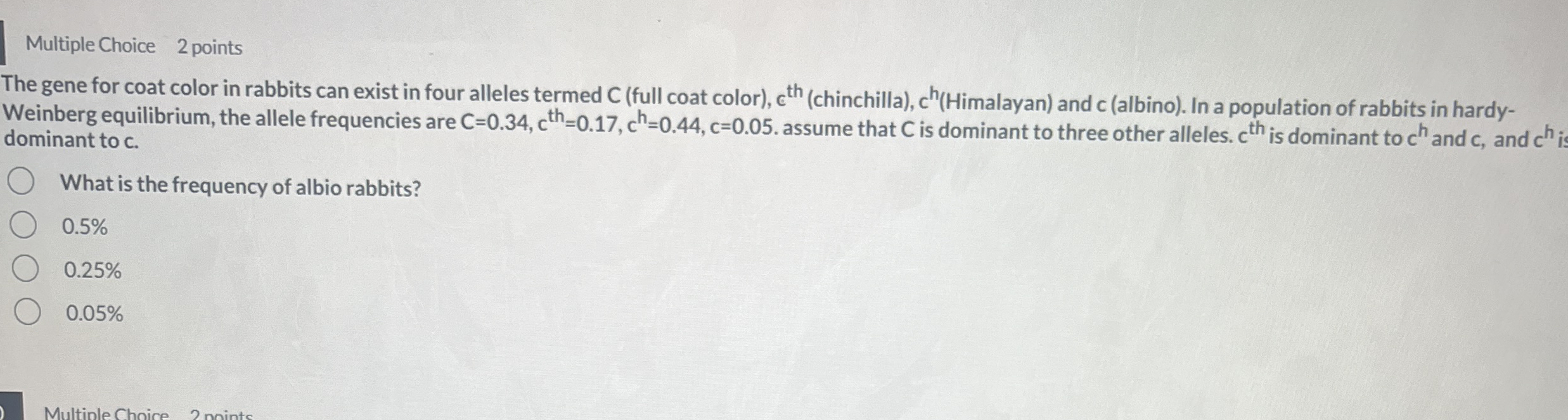Solved Multiple Choice 2 ﻿pointsThe gene for coat color in | Chegg.com