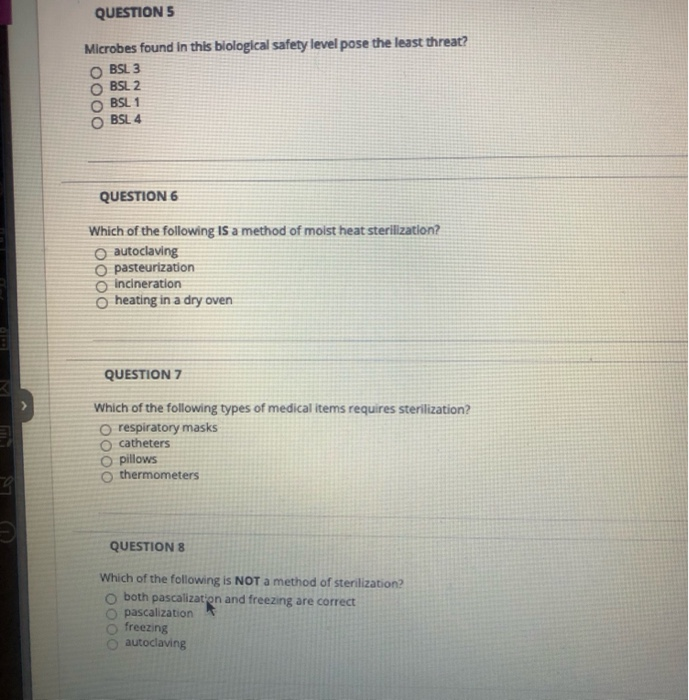 Solved QUESTION 1 Which of the following cannot sterilize? | Chegg.com