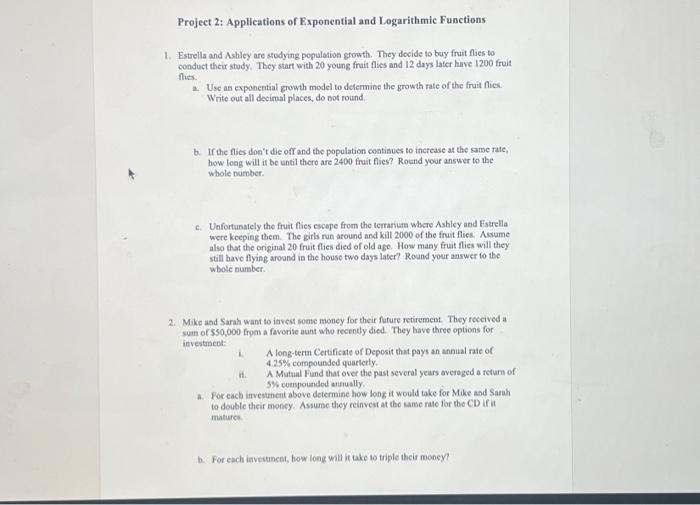 Solved Project 2: Applications of Exponential and | Chegg.com
