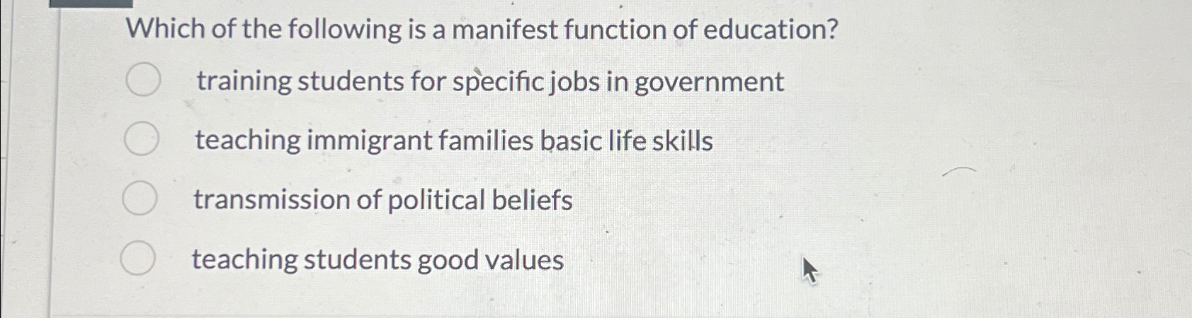 Solved Which of the following is a manifest function of | Chegg.com