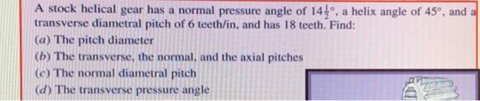 Solved A stock helical gear has a normal pressure angle of | Chegg.com