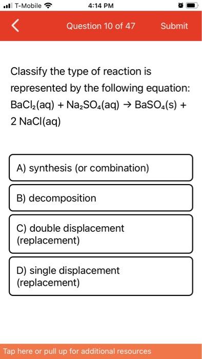 Solved BaCl2(aq)+Na2SO4(aq)→BaSO4( s)+2NaCl(aq) Tap here or | Chegg.com