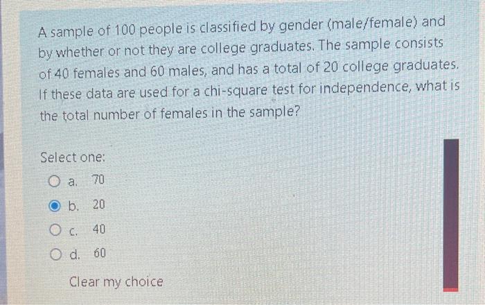 Solved A sample of 100 people is classified by gender | Chegg.com