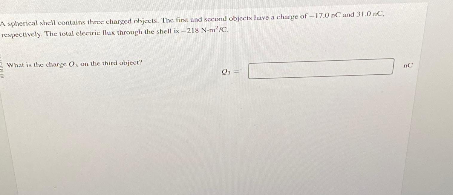 A spherical shell contains three charged objects. The | Chegg.com