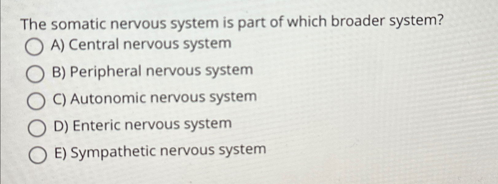 Solved The somatic nervous system is part of which broader | Chegg.com