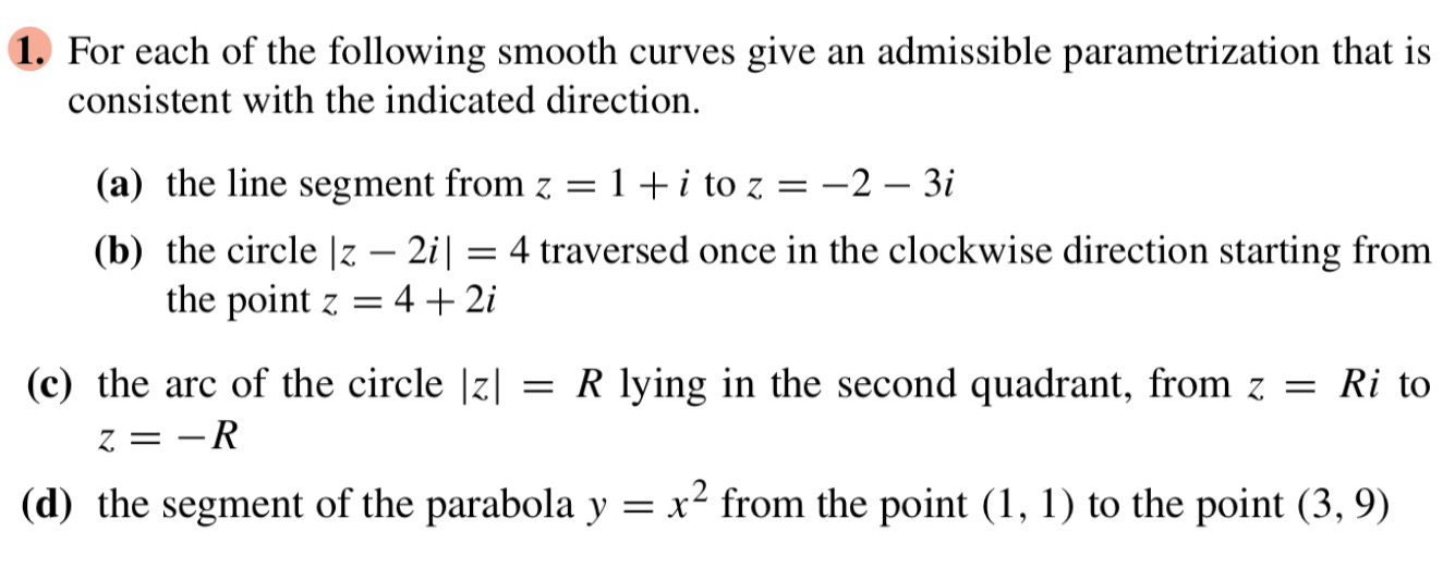 Solved For each of the following smooth curves give an | Chegg.com