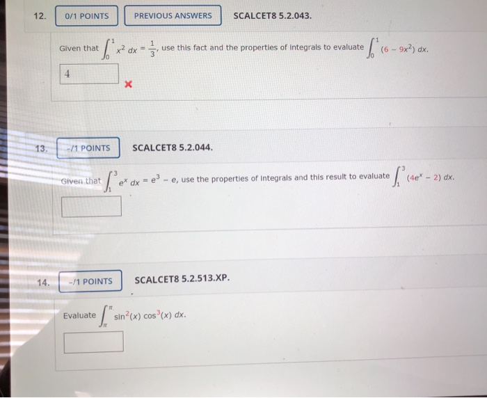 Solved 12. 0/1 POINTS PREVIOUS ANSWERS SCALCET8 5.2.043. | Chegg.com