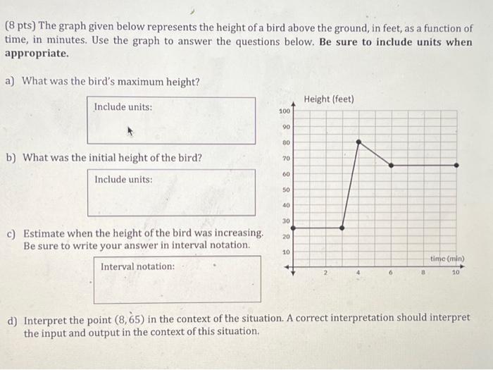 Solved ( 8pts) The graph given below represents the height | Chegg.com