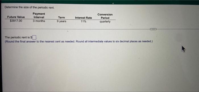 Solved Determine the size of the periodic rent. Payment | Chegg.com