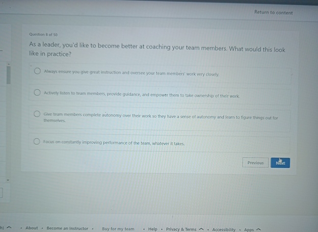Solved Return to contentQuestion 8 ﻿of 50As a leader, you'd | Chegg.com
