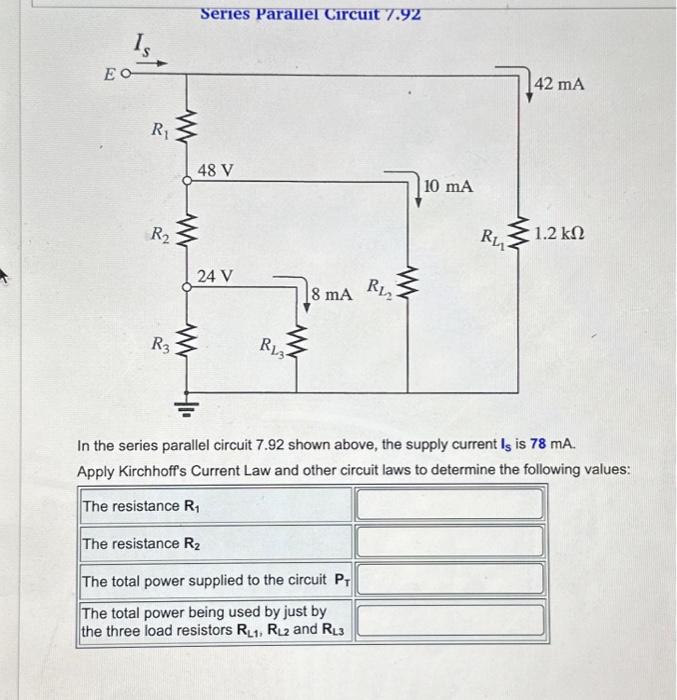 Solved 1₂ EO- R₁ R2 R3 Series Parallel Circuit 7.92 48 V 24 | Chegg.com
