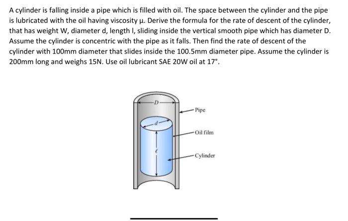 Solved A cylinder is falling inside a pipe which is filled | Chegg.com