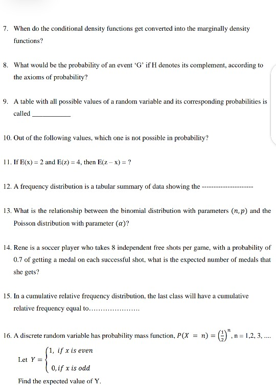 Solved 7 When Do The Conditional Density Functions Get 0731