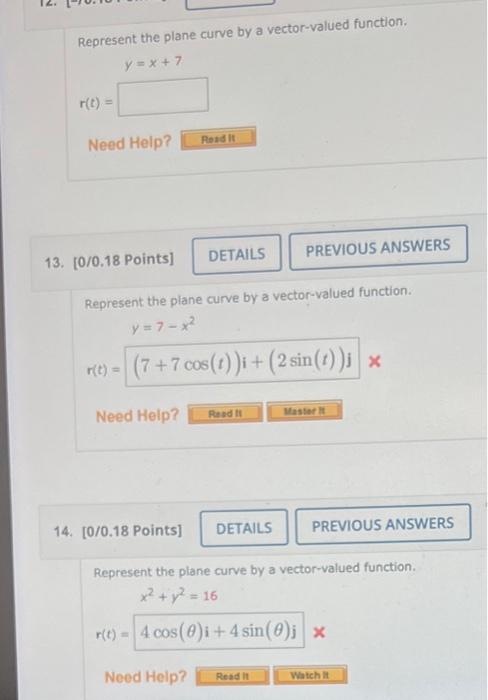 Solved Represent the plane curve by a vector-valued | Chegg.com