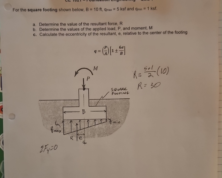 Solved For the square footing shown below, B=10ft,qmax=5ksf | Chegg.com