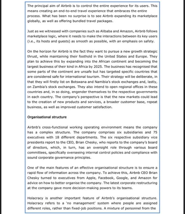 Solved Airbnb business model and organisational structure | Chegg.com