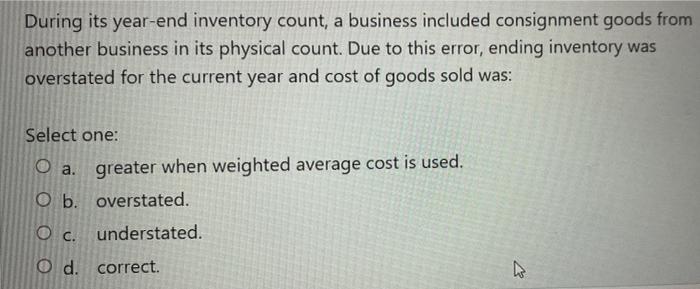 Solved During its year-end inventory count, a business | Chegg.com