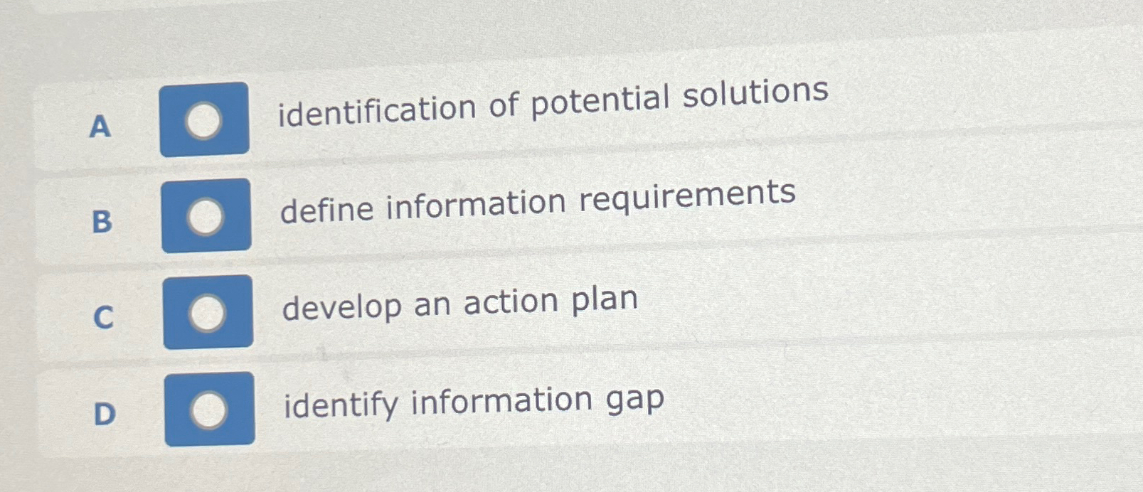 Solved A ﻿identification of potential solutionsB ﻿define | Chegg.com