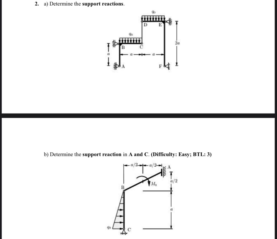 Solved 2. ﻿a) ﻿Determine the support reactions.b) ﻿Determine | Chegg.com