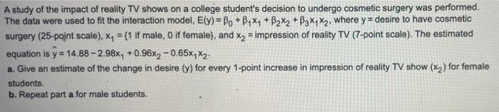 Solved A study of the impact of reality TV shows on a | Chegg.com