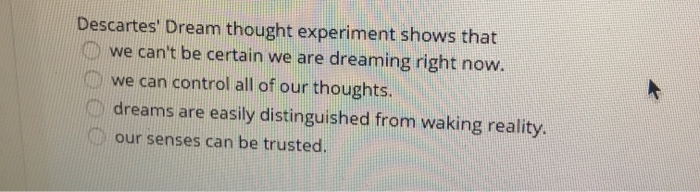 Solved Descartes' Dream thought experiment shows that we | Chegg.com