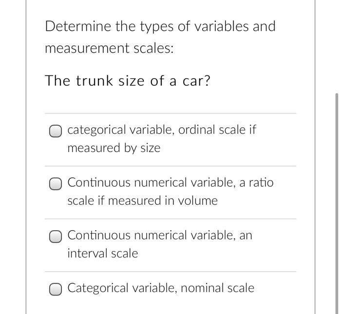 Solved Determine the types of variables and measurement | Chegg.com